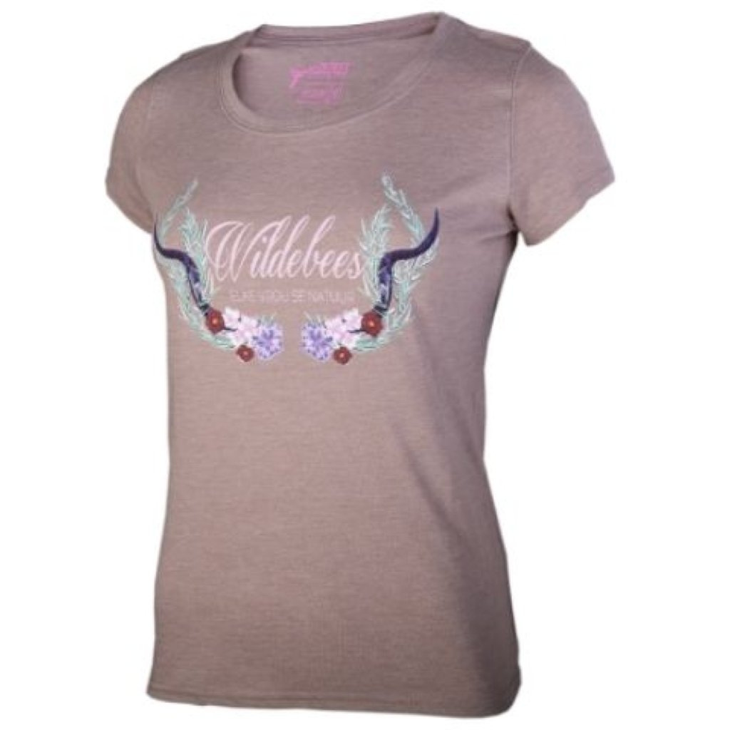 WILDEBEES T-SHIRT S21F LDS WREATH HORNS LATTE MEL L